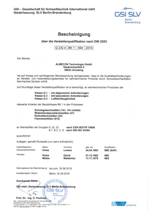 Zertifikate - ALMECON Technologie GmbH